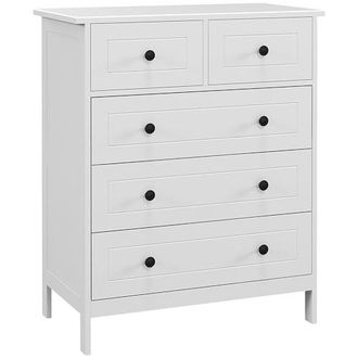 HOMCOM Commode Blanche à 5 tiroirs, Meuble de Rangement pour Chambre, Bureau, entrée, Style comtemporain, poignée en métal, 74 x 40 x 91 cm