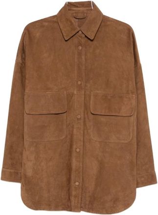 Federica Tosi Femme, Blouses et Chemises, Brun, Taille: 34 FR Giacca tasca a patta in camoscio