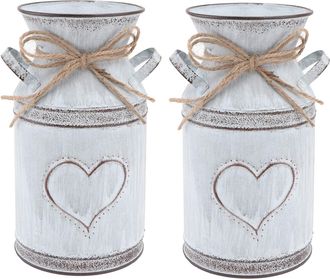 Cabilock 2 Stücke Vintage Blumenvase Herz Milchkanne Eisen Blumentopf Shabby Deko Landhaus Vase Rustikal Blumeneimer Übertopf Metall Eimer Kaktus Topf für Gart