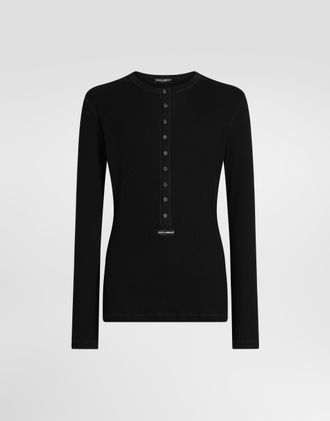 Dolce & Gabbana T-shirt Serafino Aus Gerippter Baumwolle - Mann T-shirts Und Polos Schwarz 50