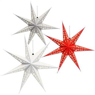 Com-Four 3X &eacute;toile Lumineuse en 3D avec LED - &Eacute;toile de No&euml;l avec &eacute;clairage LED et minuterie - &Eacute;toile en Papier Premium &agrave; accrocher