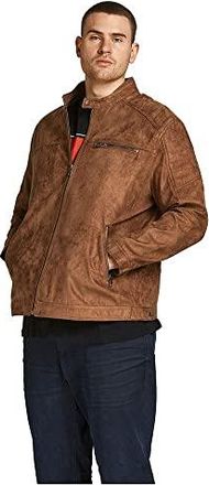 Jack & Jones Male Plus Size Bikerjacke in Lederoptik Veste de Motard pour Homme, Grande Taille, Aspect Cuir, Cognac, EU7XL US5XL