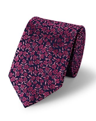 CHARLES TYRWHITT Krawatte aus Seide mit Blumenmuster - Marineblau & Rosa