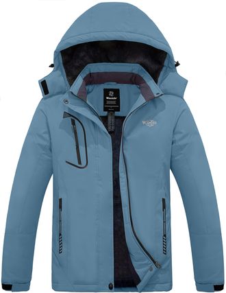 Wantdo Damen Berg Ski Jacke W&auml;rmer Winter Fleece M&auml;ntel Wasserdichter Atmungsaktive RegenM&auml;ntel Outdoor Kapuzen Windbreaker Jacken Graublau XL