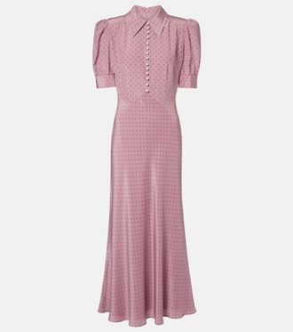 Alessandra Rich Robe longue en soie &agrave; pois