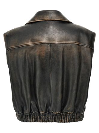 Miu Miu Womens Brown Lamb Leather Sleeveless Jacket Clothing