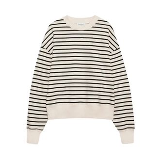 Anine Bing Femme, Sweatshirts et sweats &agrave; capuche, Blanc, Taille: 34 FR Sweat &agrave; Rayures Blanc en Coton Dean