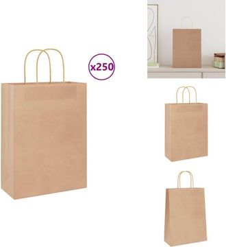 vidaXL Papiertragetaschen 250 Stk. mit Henkeln Braun 26x12x35 cm - Papiertragetasche - Papiertragetaschen - Papiert&uuml;te - Kraftpapiert&uuml;te