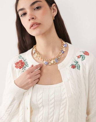 Abercrombie & Fitch Caraco et gilet 2-en-1 en maille &agrave; motif roses - Blanc