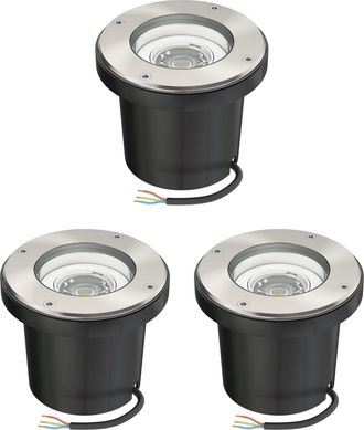 LEDs Com 3 Stück Boden-Einbauleuchte BOFU für außen schwenkbar Edelstahl rund IP67 150mm Ø inkl. 5,558W LED Lampe 535lm 30° weiß