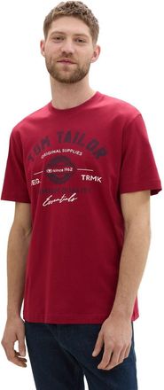 Tom Tailor Herren T-Shirt mit Logo-Print aus Baumwolle, Deep Red, XXXL