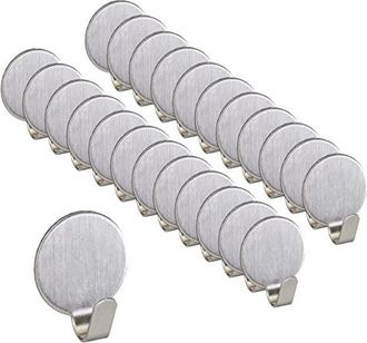 Relaxdays Klebehaken 24er Set, Schlüsselhaken aus Edelstahl, selbstklebend & lösbar, Küche & Bad, Wandhaken rund, Silber