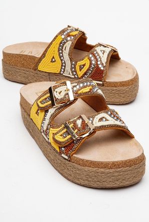 Prologue Bobby Beaded Straw Plateau Slide Sandale