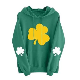 Generic Sweat &agrave; capuche pour femme avec motif tr&egrave;fle irlandais &agrave; manches longues avec poche - Pull ample avec poches, Rose., XXL