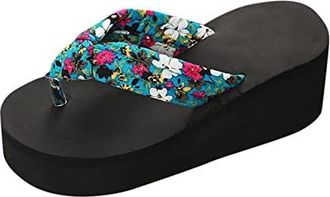 Generic Tongs compensées pour femme - Talon compensé épais - Tongs de plage - Tongs tendance dété décontractées - Chaussures bleues pour femme, bleu, 37 EU