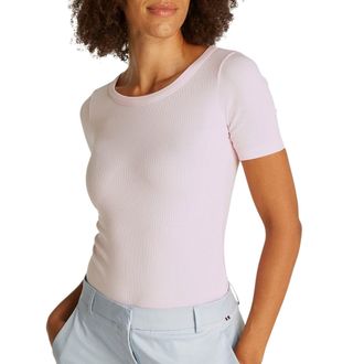 Tommy Hilfiger Damen T-Shirt Kurzarm 5X2 Rib Slim Fit, Rosa (Light Pink), XXL