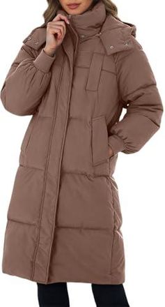 Generic Vestes dhiver longues pour femmes, v&ecirc;tements dext&eacute;rieur &eacute;pais et chauds, pour grandes tailles, longueur genou, veste pour temps froid, caf&eacute;, 3XL