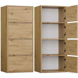 Topeshop Alma - Commode haute de rangement 4 portes avec ouverture tip-on - Artisan