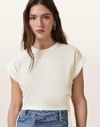 AllSaints Mira - T-shirt en satin - Blanc tofu