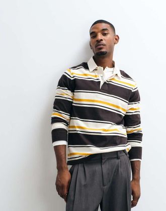 GANT polo rugby ray&eacute; &eacute;pais marron