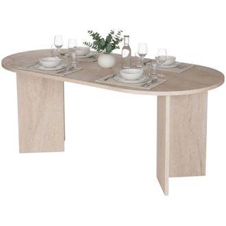 Dmora Fester Tisch Monterano, 6 Pl&auml;tze, Oval, Tragkraft 70 kg, 180x89,5x75h cm, Wei&szlig; Marmor