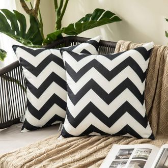 Miulee 2er Set Outdoor Kissenbez&uuml;ge Wellen Gestreift Kissenbezug wasserdichte Kissenh&uuml;lle Dekokissen Sofakissen Dekorativ Couchkissen Bezug f&uuml;r Sofa Wohnzimm