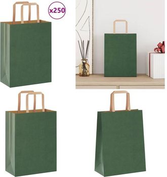 vidaXL Vidaxl - Papiertragetaschen 250 Stk. mit Henkeln Gr&uuml;n 21x11x28 cm