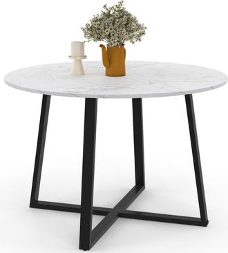 IDMarket Selma Esstisch, fest, rund, 4-6 Personen, Marmor-Effekt, Wei&szlig; und Schwarz, 110 cm