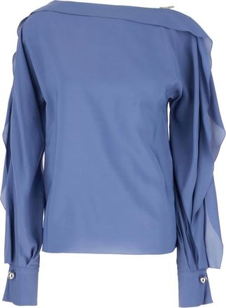 Lanvin Femme, Blouses et Chemises, Bleu, Taille: 40 FR Haut &agrave; manches longues en cr&ecirc;pe de Chine
