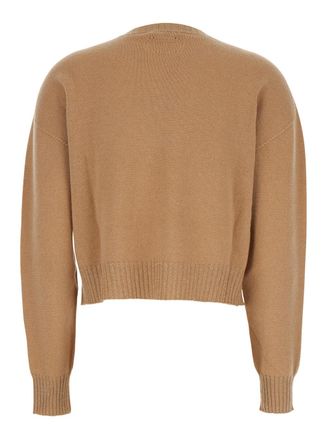 Twinset Womens Beige Crew Neck Sweater With Ribbed Details Wool Tops Top