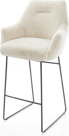 DELIFE Barstuhl Alja-Flex Pl&uuml;sch Creme-Wei&szlig; Kufengestell Metall Schwarz Taschenfederkern, Barst&uuml;hle