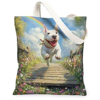 Generic Sac fourre-tout en toile pour le shopping, motif chien Bull Terrier, 33 x 38,1 cm, sac d&eacute;picerie r&eacute;utilisable pour femme, motif floral amusant pour an