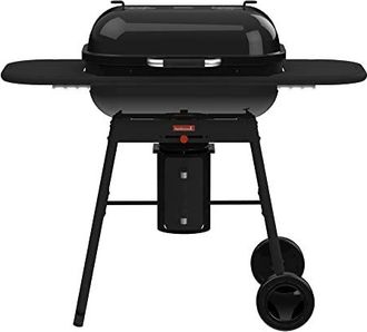 Barbecook Magnus Premium Holzkohlegrill BBQ mit Gusseisenrost und 2 Seitentische, Grillen für 14 Personen, 85x64x110cm, Schwarz