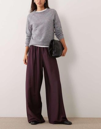 Arket pantalon palazzo fluide &agrave; cordon de serrage en violet fonc&eacute;