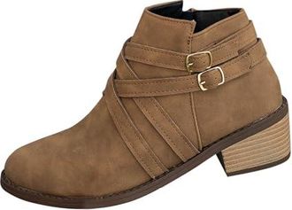 Generic Bottines d&eacute;contract&eacute;es &agrave; bout pointu pour femme - Style r&eacute;tro - Couleur unie - Talon &eacute;pais - Fermeture &eacute;clair lat&eacute;rale - Confortables - Style western 