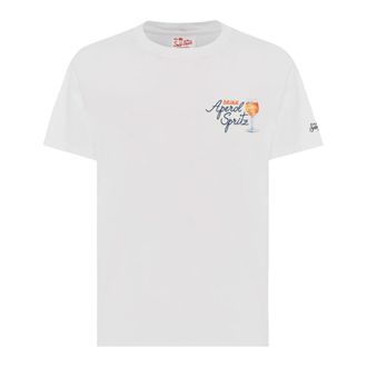 MC2 Saint Barth Homme, Tops, Blanc, Taille: XL T-shirt en coton &agrave; manches courtes avec imprim&eacute; lat&eacute;ral