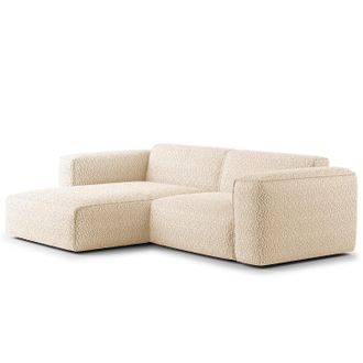 Studio Copenhagen home24 Ecksofa 1,5-Sitzer mit Longchair Beige Teddy-Boucl&eacute; Stoff Bony 260 x 71 x 173cm Longchair davorstehend links Modern