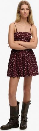 Superdry Robe courte style corset &agrave; bretelles fines et petites fleurs - Bordeaux-Rouge