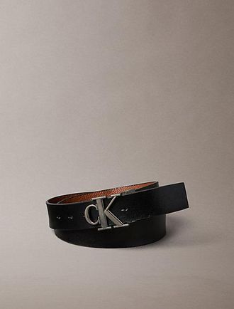 Calvin Klein G&uuml;rtel Aus Vollnarbenleder Zum Wenden Mit Logo - Black/ck Cognac/antique Silver - Herren - 100 cm
