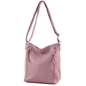 modamoda.de T195 Damen Leder Schultertasche Umhängetasche handmade in Italy, Farbe:Altrosa