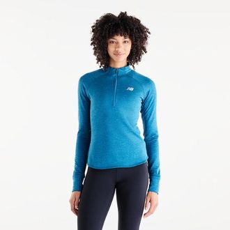 New Balance Damen RC Essential Heat Grid 1/2 Zip in Blau, Poly-Strick, Gr&ouml;&szlig;e XS