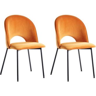 Beliani Lot de 2 Chaises de Salle &agrave; Manger R&eacute;tro en Velours Glamour Orange Covelo