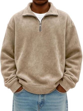 Generic Sweat-shirt pour homme sans capuche - Manches longues - Demi-fermeture &eacute;clair - Col montant - Pull en polaire confortable - T-shirt de sport d&eacute;contrac