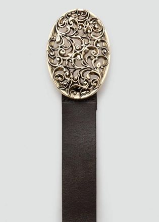 Mango Ceinture cuir boucle grav&eacute;e chocolat - Femme - S - MANGO