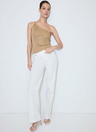 Mango Top maille asym&eacute;trique or - Femme - XXS - MANGO
