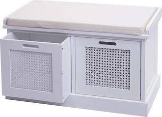 Mendler Sitzbank HWC-J49, Polsterbank Garderobenbank, Kissen Aufbewahrungsboxen Staufach 47x75x40cm - weiß, Polster Creme-weiß