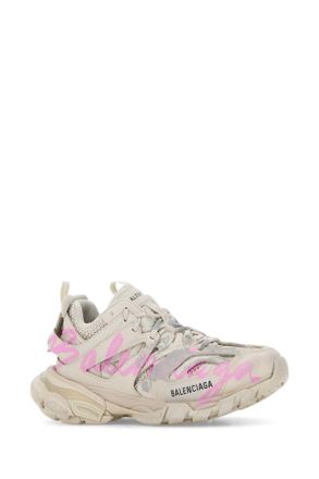 Balenciaga Womens White Mesh And Rubber Track Sneakers Beige - Pink T Polyurethane Polyester