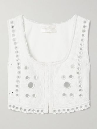 LoveShackFancy Haut Raccourci En Lin À Broderies Et À Ornements Cayman - Blanc