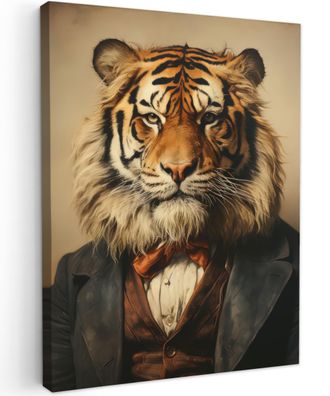 MuchoWow &copy; Bild auf Leinwand 30x40 cm Schlafzimmer Bilder Wand Deko Wohnzimmer Modern Wanddeko Bilderwand Geschenk Vintage - Tiger - Anzug - Beige - Tiere