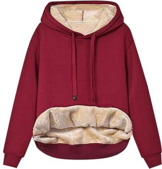 Generic 2026 Veste de sport &agrave; capuche chaude en polaire dagneau avec poche pour femme, Rouge, XXL